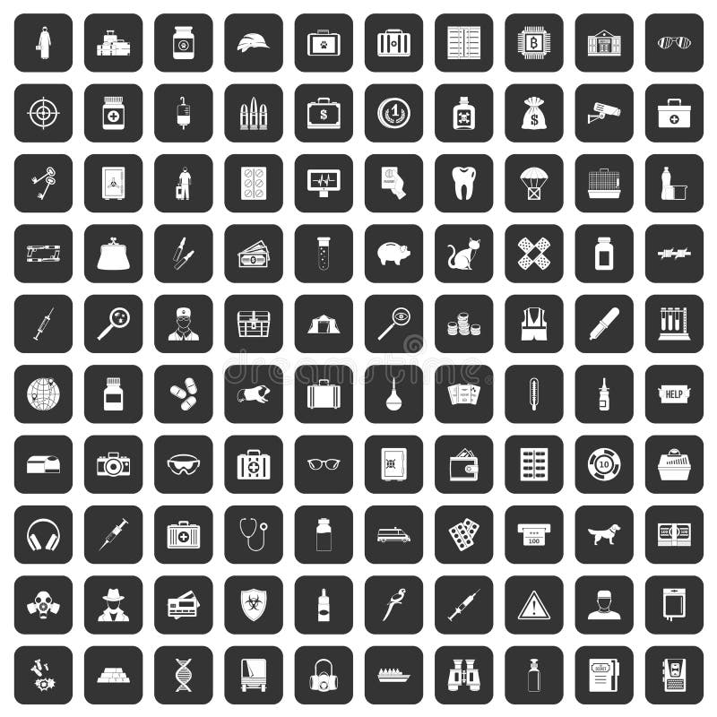 100 case icons set black stock vector. Illustration of black - 120217083