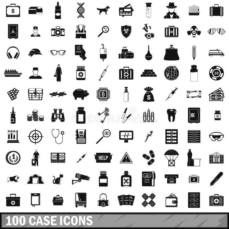100 Case Icons Set, Simple Style Stock Vector - Illustration of icons ...