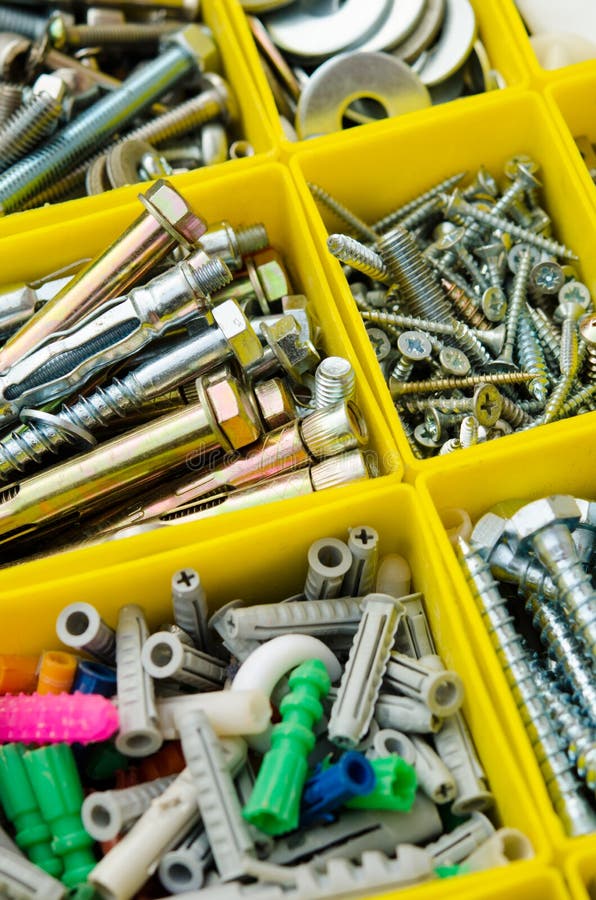 Case with Small Construction Objects. Set Metal Work Repair in B Stock ...