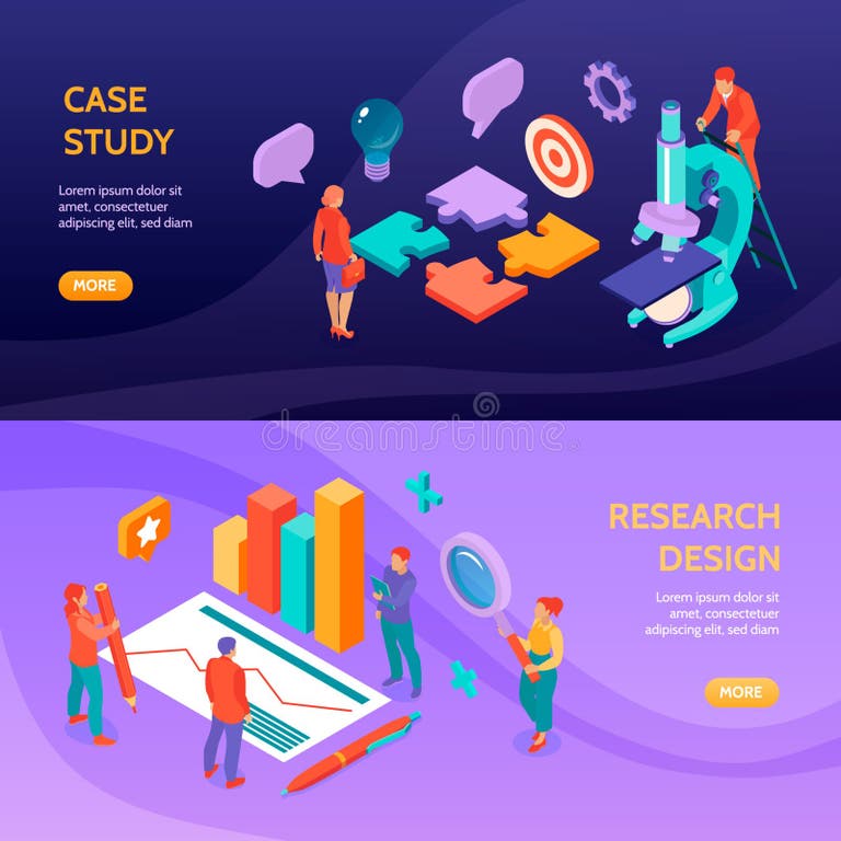 Case Study Banners in Isometric View Stock Illustration - Illustration ...