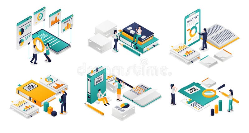 Case Study Compositions in Isometric View Stock Illustration ...