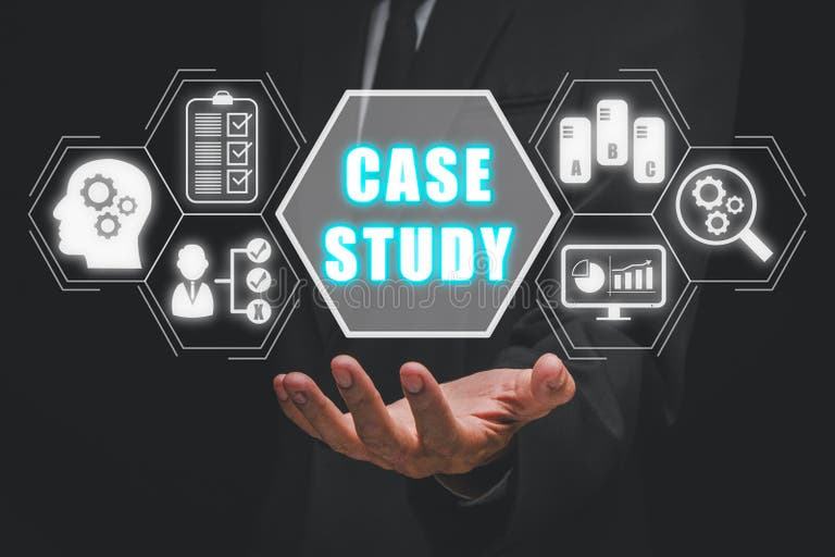 Businessman Hand Holding Case Study Icon on Virtual Screen Stock Image ...