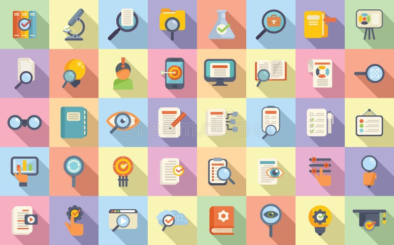 Case Study Icons Set Flat Vector. Study Platform Stock Illustration - Illustration of case ...