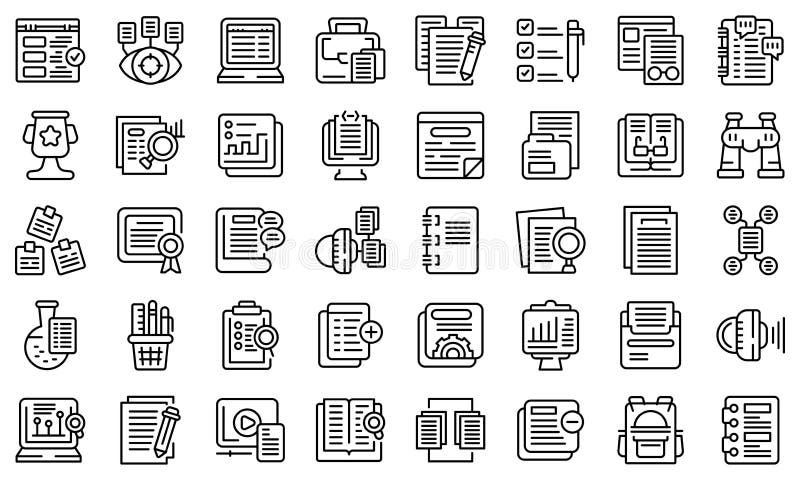 Case Study Icons Set Outline Vector. Proposal Platform Stock Vector - Illustration of icons ...