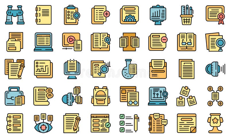 Case Study Icons Set Vector Flat Stock Vector - Illustration of flat ...