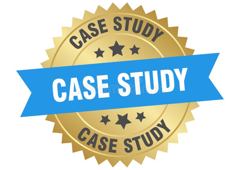 Case Study. Case Study Round Blue and Gold Label Isolated on ...