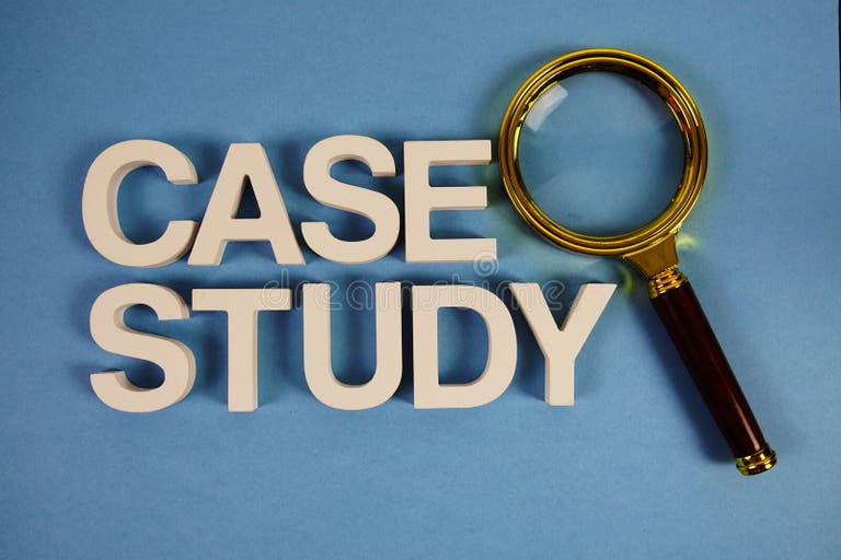 Case Study Text Message and Magnifying Glass on Blue Background Stock ...