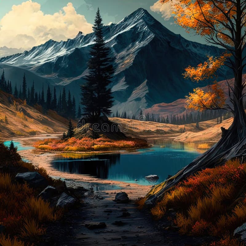 Casein paint Landscape Art stock illustration. Illustration of ...