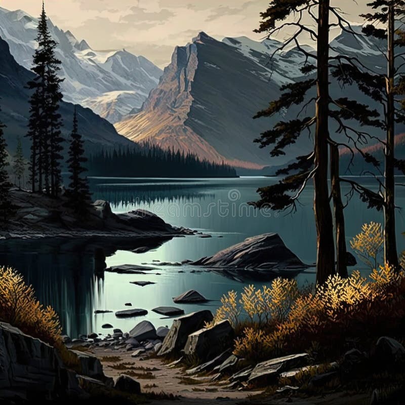 Casein paint Landscape Art stock illustration. Illustration of peaceful ...