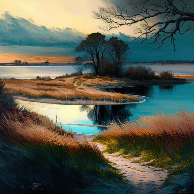 Casein paint Landscape Art stock illustration. Illustration of peaceful ...