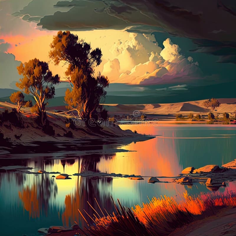 Casein paint Landscape Art stock illustration. Illustration of travel ...