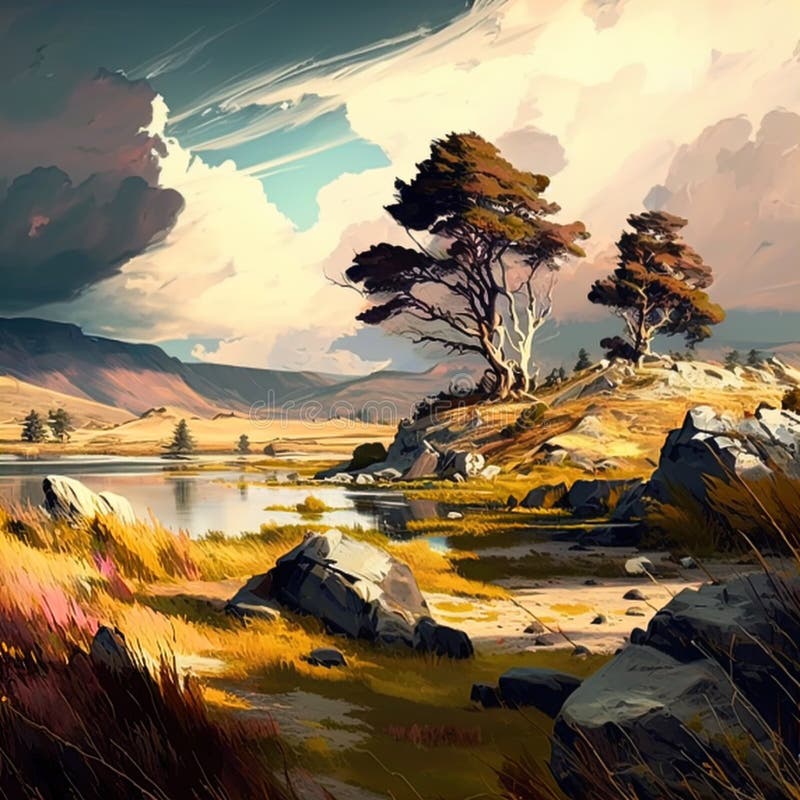 Casein paint Landscape Art stock illustration. Illustration of cloud ...