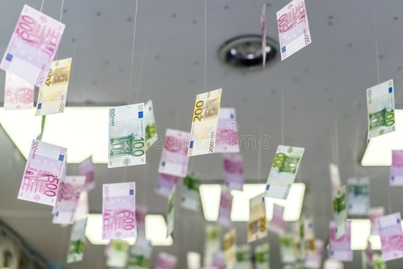 Cash Bills Hang on the Thread from the Ceiling. Stock Photo - Image of ...