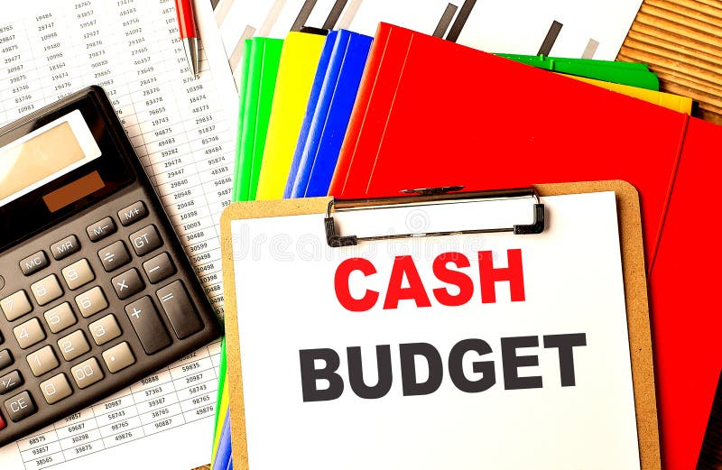 CASH BUDGET Text on Clipboard with Calculator and Color Folder Stock ...
