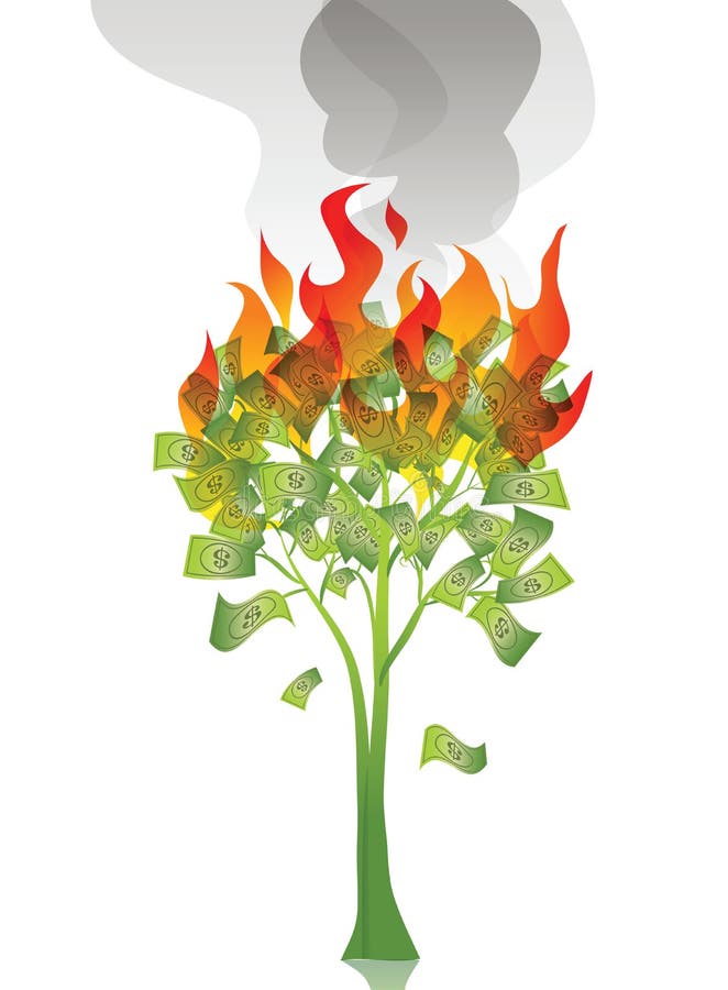 Cash Burn - Money Tree on Fire Stock Vector - Illustration of great ...
