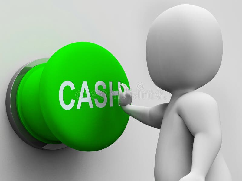 Cash Button Shows Money Earning and Spending Stock Illustration ...