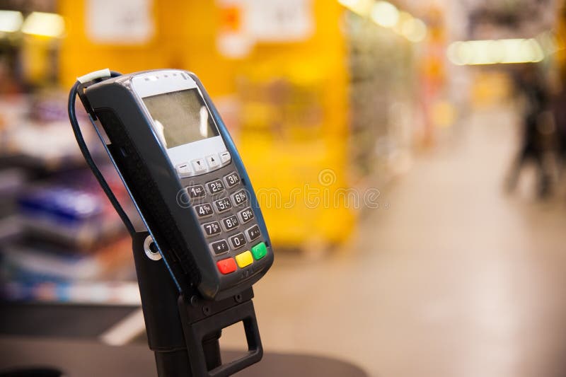 Cash Desk with Payment Terminal in Supermarket Stock Photo - Image of ...