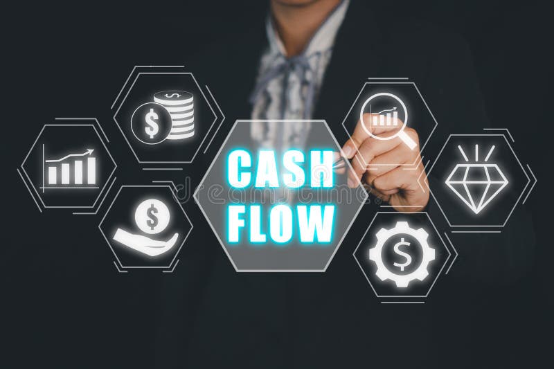 Business Person Hand Select Cash Flow Icon on Virtual Screen Stock ...