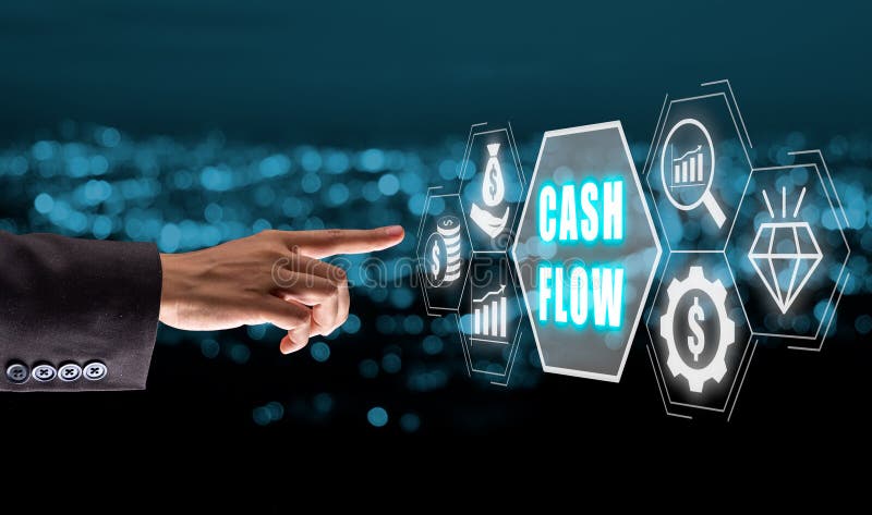 Business Person Hand Select Cash Flow Icon on Virtual Screen Stock ...