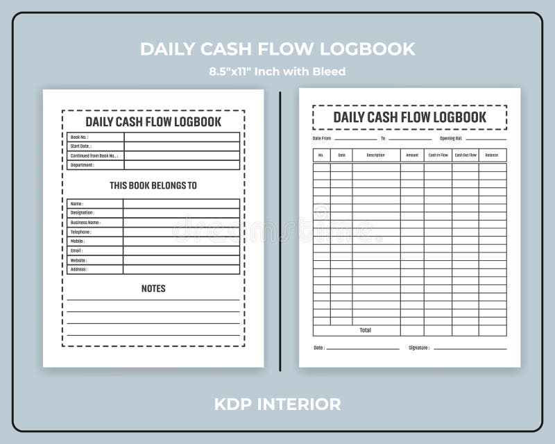 Daily Cash Flow Logbook KDP Interior Stock Vector - Illustration of ...