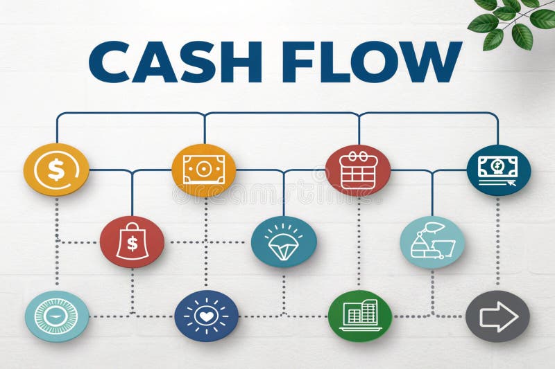 Cash Flow Management Visualized with Arrows, Dollar Symbols, and ...