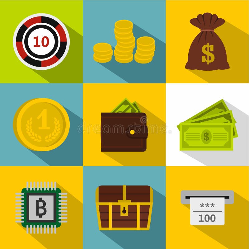 Cash icons set, flat style stock vector. Illustration of exchange ...