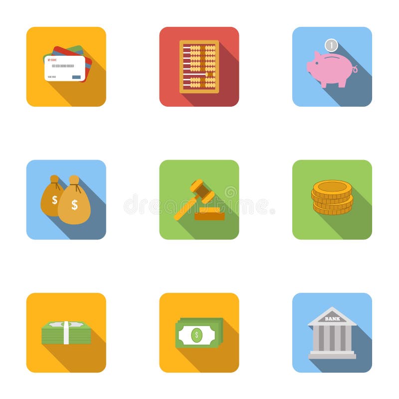 Cash icons set, flat style stock illustration. Illustration of full ...