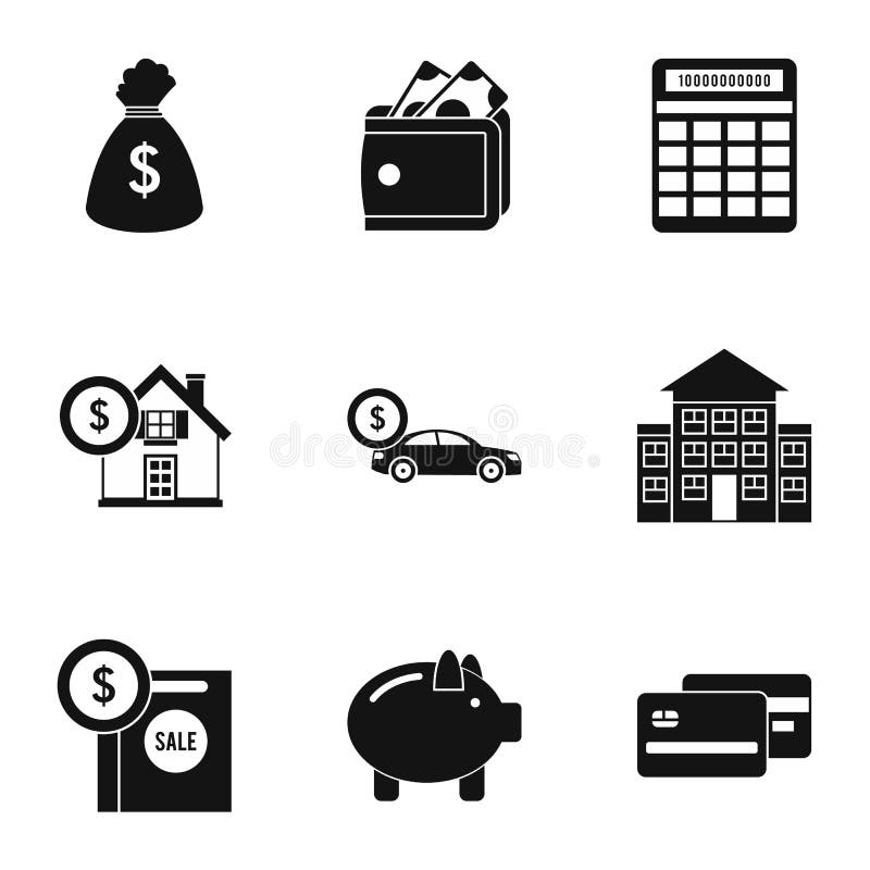 Cash Icons Set, Simple Style Stock Vector - Illustration of purse ...