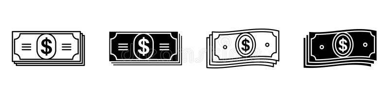 Cash Icons Versions Set in Black Flat and Line Style Stock Vector ...