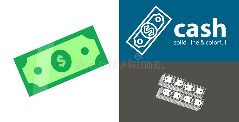 Cash Vector Flat Icon. Business Money Line Solid Design Element Stock ...
