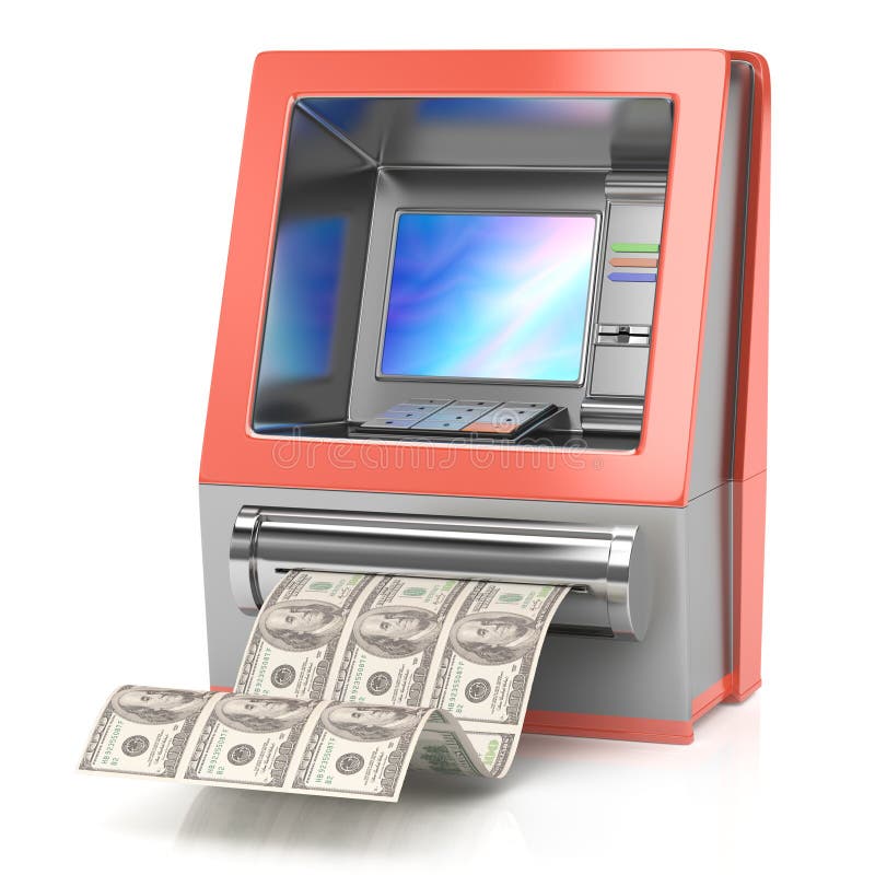 Cash machine with dollars stock illustration. Illustration of money ...