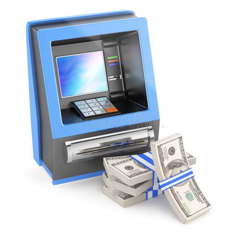 Cash Machine and Stack of Dollars Stock Illustration - Illustration of ...