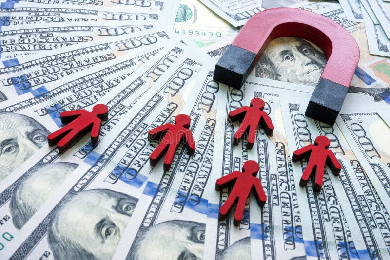 Cash and a Magnet that Attracts Customers or Clients. Stock Image ...