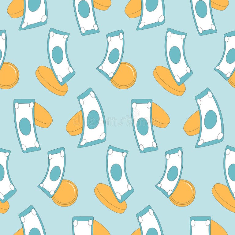 Cash Money Seamless Pattern. Coins and Notes Repeat Background. Vector ...