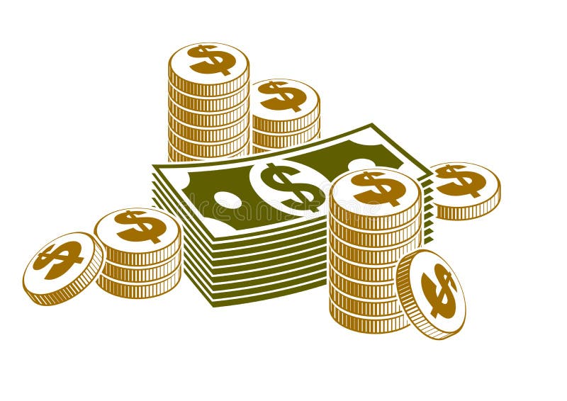 Cash Money Still-life with Coins and Banknote Dollar Stack. Stock ...