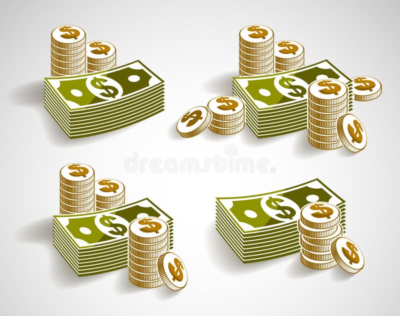 Cash Money Still-life with Coins and Banknote Dollar Stack. Stock ...