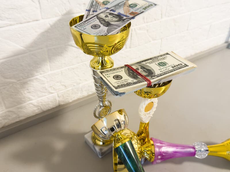 Cash Money and Trophy Award Stock Image - Image of commerce, isolated ...