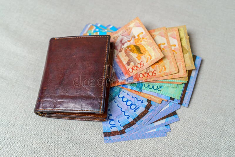 Cash Money and Wallet Lies on a Table Stock Photo - Image of burlap ...