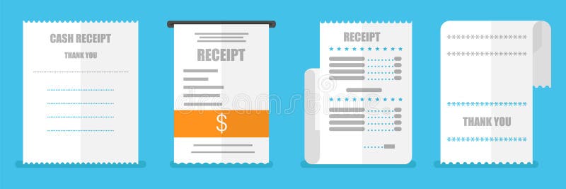 Cash Receipt Collection in a Flat Design. Paper Receipt in a Flat ...