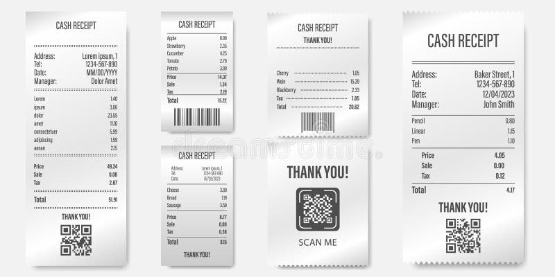 Cash Receipt Template Collection. Set of Receipt Mockup Stock Vector ...