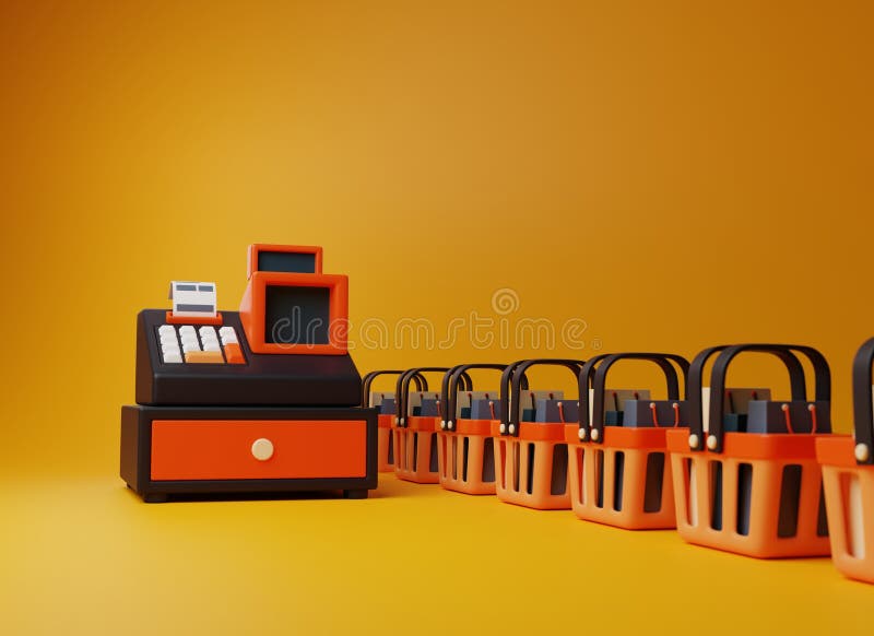 Cash Register, Invoice Machine Online Shopping Payment. 3D Render Stock ...