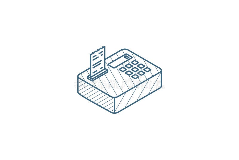 Cash Register Isometric Icon. 3d Line Art Technical Drawing. Editable ...
