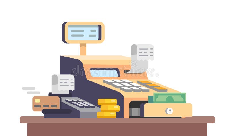Cash Register Machine with Money Stock Vector - Illustration of counter ...