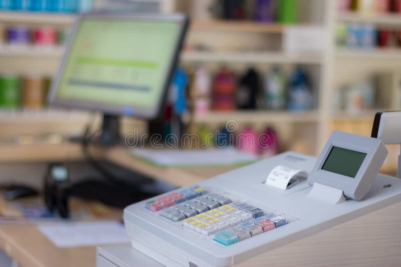 Cash Register in a Store, Sales; Blurry Background Stock Image - Image ...