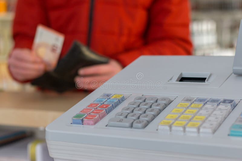 Cash Register in a Store: Customer is Paying Stock Photo - Image of ...
