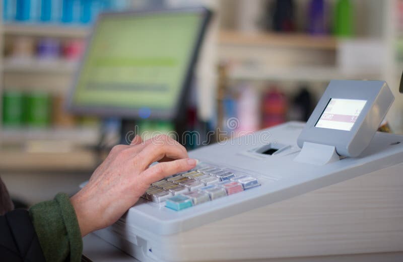 Cash register in a store stock image. Image of electronic - 142085575