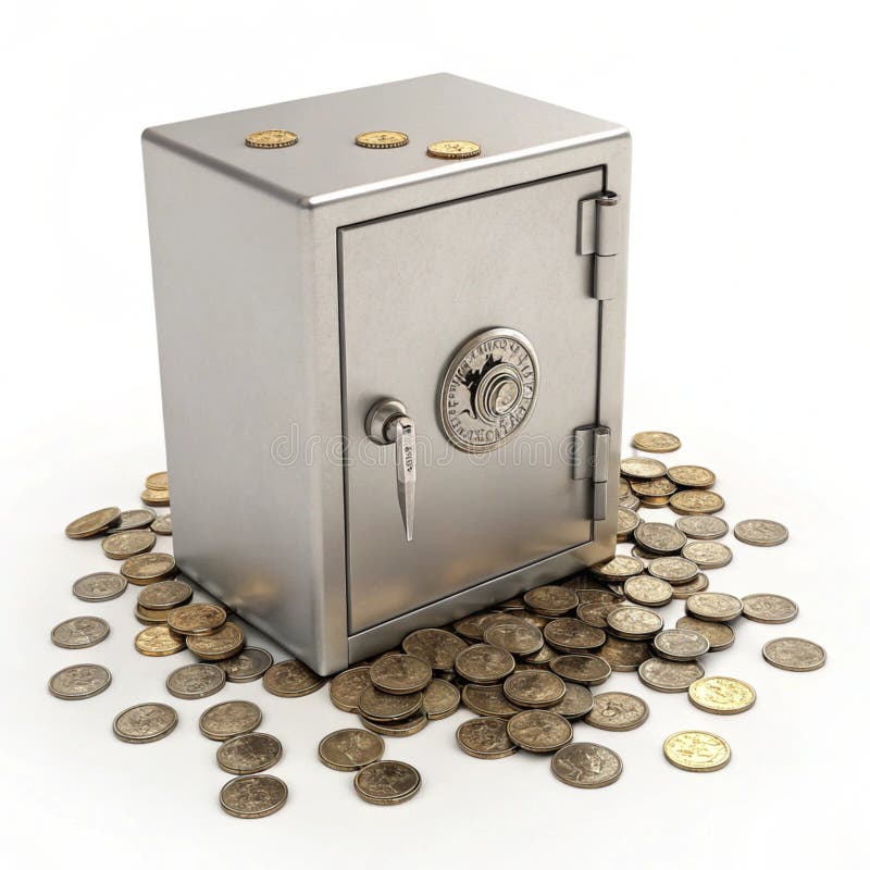 Cash Safe with Coins 3D Illustration Isolated on White Background Stock ...