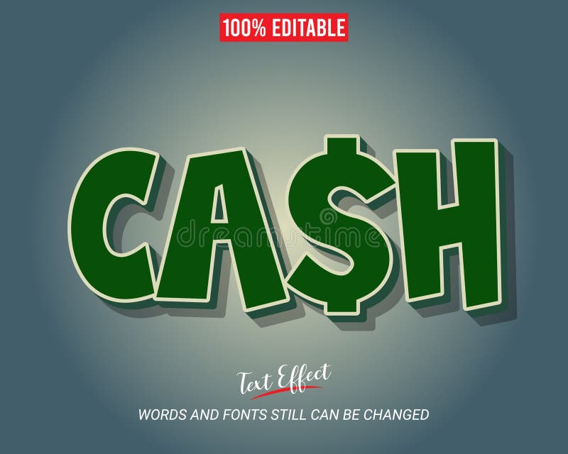 Cash Typography Text Effect, Alphabet, Poster Design Stock Vector ...
