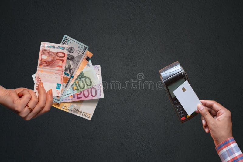 Cash Vs Card Isolated Photo Black Background Stock Image - Image of ...