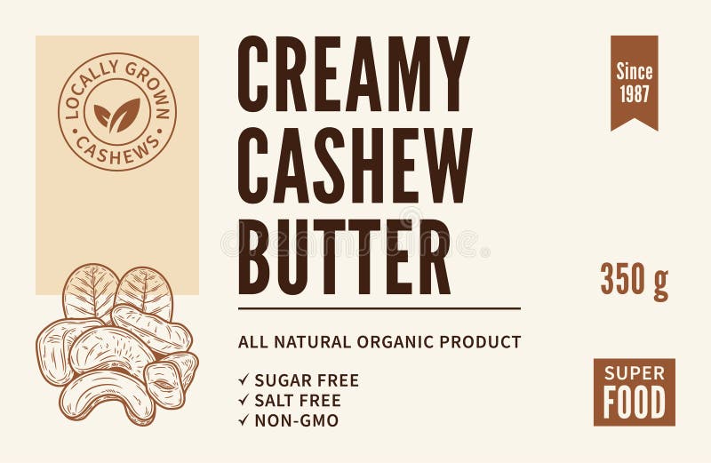 Cashew Butter Label and Packaging Design Template Stock Vector ...